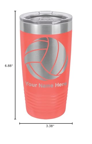 LaserGram 20oz Vacuum Insulated Tumbler Mug, Volleyball Ball, Personalized Engraving Included (Coral)