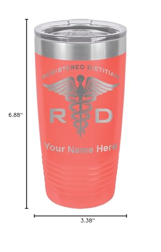 LaserGram 20oz Vacuum Insulated Tumbler Mug, RD Registered Dietitian, Personalized Engraving Included (Coral)