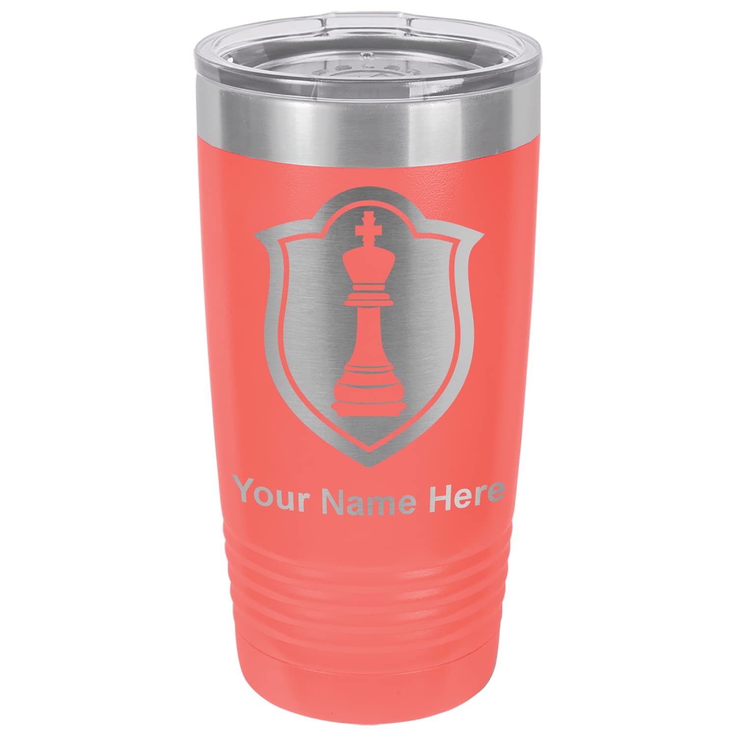 LaserGram 20oz Vacuum Insulated Tumbler Mug, Chess King, Personalized Engraving Included (Coral)