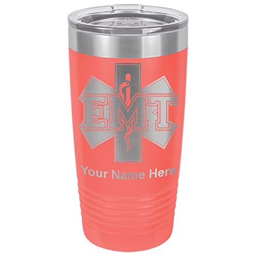 LaserGram 20oz Vacuum Insulated Tumbler Mug, EMT Emergency Medical Technician, Personalized Engraving Included (Coral)