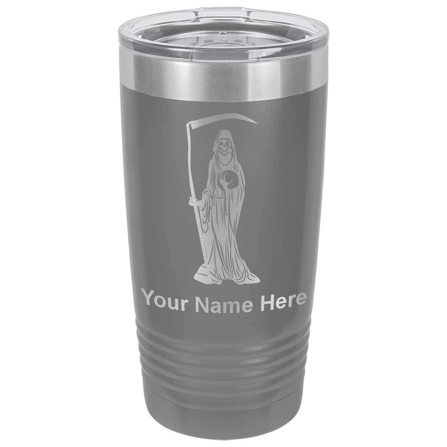 LaserGram 20oz Vacuum Insulated Tumbler Mug, Santa Muerte, Personalized Engraving Included (Gray)