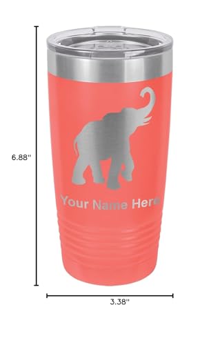 LaserGram 20oz Vacuum Insulated Tumbler Mug, Indian Elephant, Personalized Engraving Included (Coral)