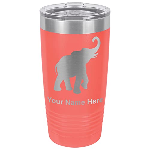 LaserGram 20oz Vacuum Insulated Tumbler Mug, Indian Elephant, Personalized Engraving Included (Coral)