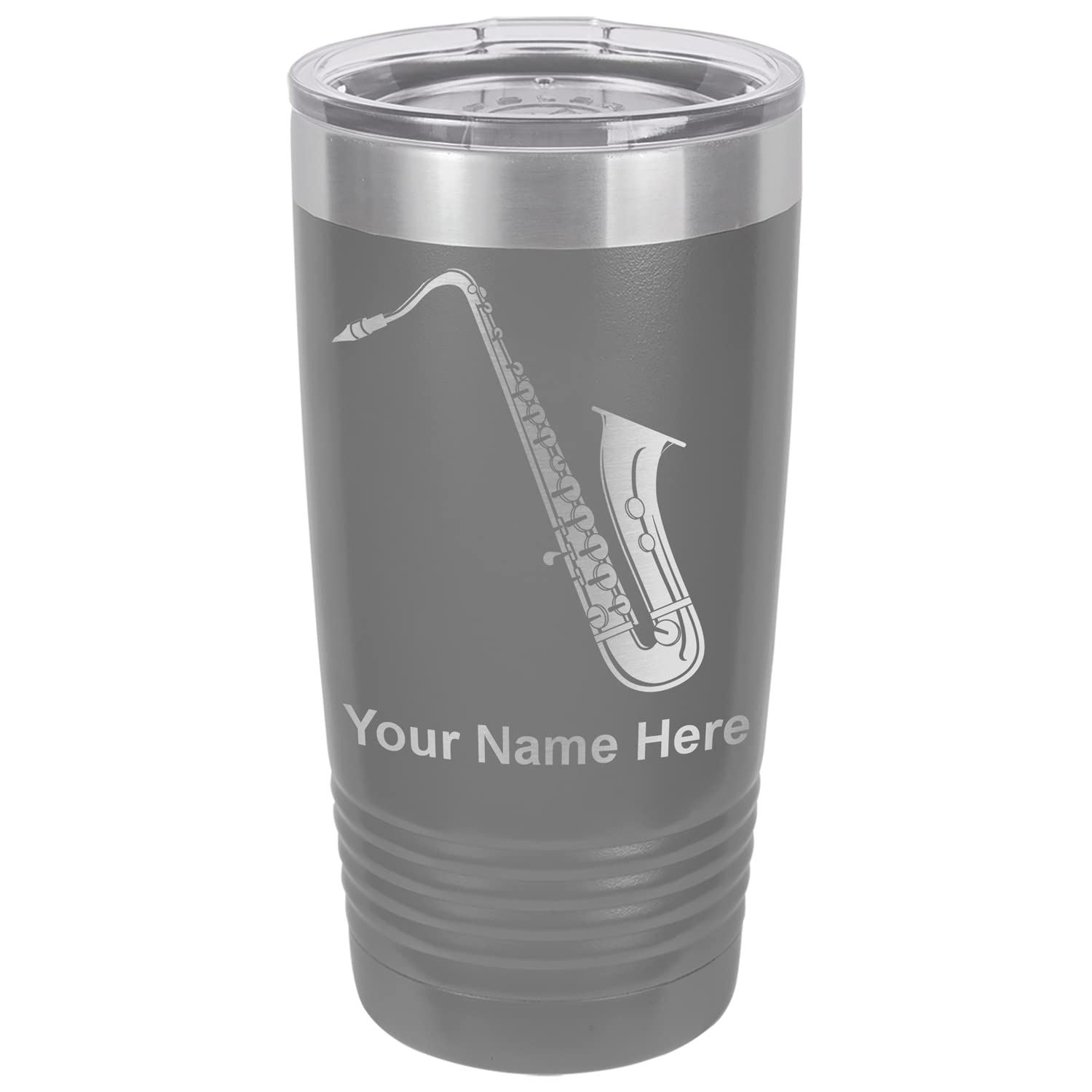 LaserGram 20oz Vacuum Insulated Tumbler Mug, Saxophone, Personalized Engraving Included (Gray)