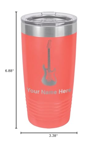 LaserGram 20oz Vacuum Insulated Tumbler Mug, Electric Guitar, Personalized Engraving Included (Coral)
