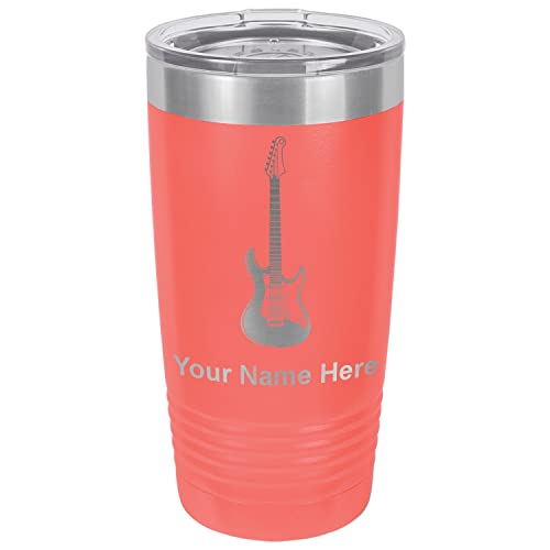 LaserGram 20oz Vacuum Insulated Tumbler Mug, Electric Guitar, Personalized Engraving Included (Coral)