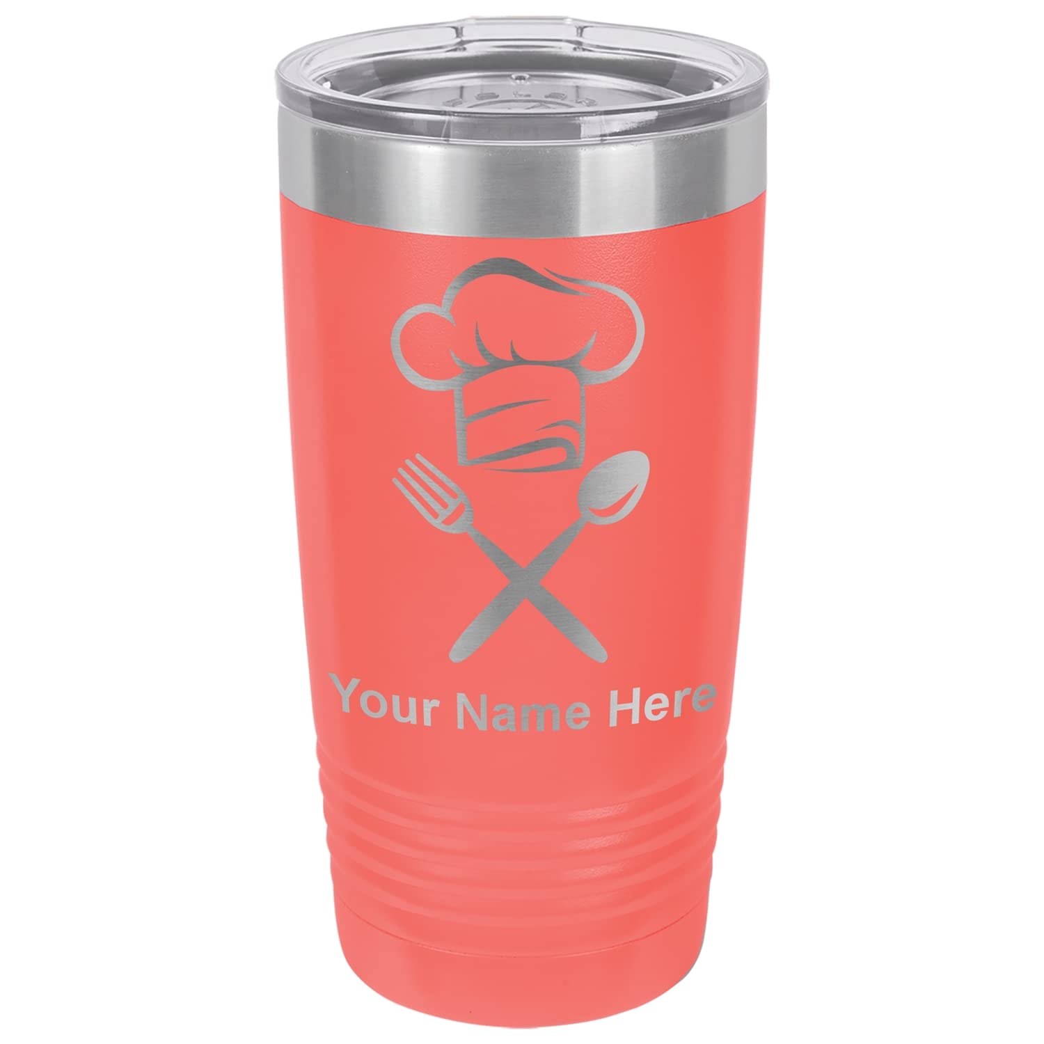 LaserGram 20oz Vacuum Insulated Tumbler Mug, Chef Hat, Personalized Engraving Included (Coral)