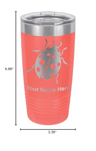 LaserGram 20oz Vacuum Insulated Tumbler Mug, Ladybug, Personalized Engraving Included (Coral)
