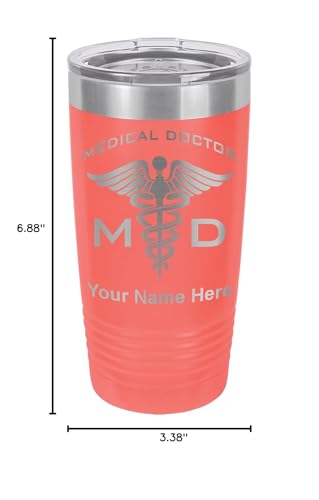 LaserGram 20oz Vacuum Insulated Tumbler Mug, MD Medical Doctor, Personalized Engraving Included (Coral)