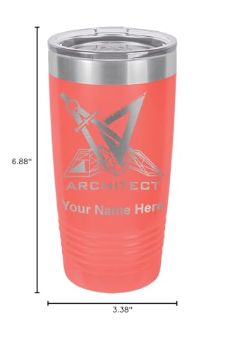LaserGram 20oz Vacuum Insulated Tumbler Mug, Architect Symbol, Personalized Engraving Included (Coral)