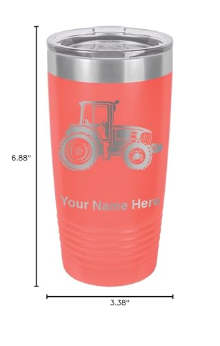 LaserGram 20oz Vacuum Insulated Tumbler Mug, Farm Tractor, Personalized Engraving Included (Coral)