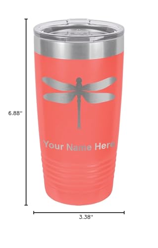 LaserGram 20oz Vacuum Insulated Tumbler Mug, Dragonfly, Personalized Engraving Included (Coral)