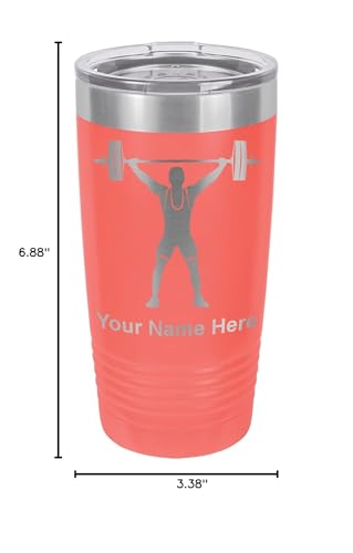 LaserGram 20oz Vacuum Insulated Tumbler Mug, Weightlifting Man, Personalized Engraving Included (Coral)