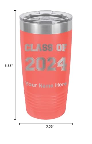 LaserGram 20oz Vacuum Insulated Tumbler Mug, Class of 2023, 2024, 2025, 2026, 2027, Personalized Engraving Included (Coral)