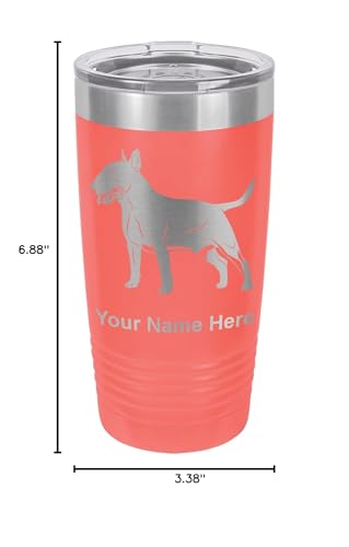 LaserGram 20oz Vacuum Insulated Tumbler Mug, Bull Terrier Dog, Personalized Engraving Included (Coral)