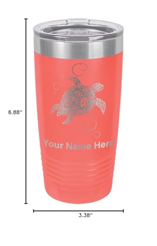 LaserGram 20oz Vacuum Insulated Tumbler Mug, Hawaiian Sea Turtle, Personalized Engraving Included (Coral)