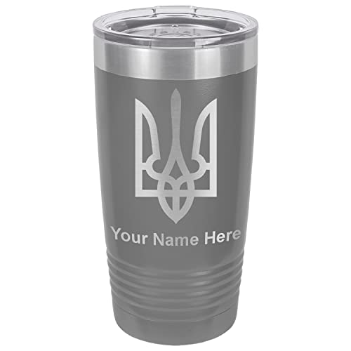 LaserGram 20oz Vacuum Insulated Tumbler Mug, Flag of Ukraine, Personalized Engraving Included (Gray)