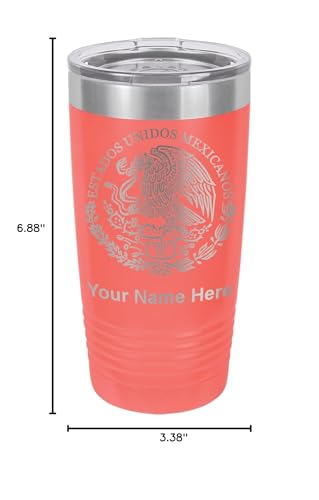 LaserGram 20oz Vacuum Insulated Tumbler Mug, Flag of Mexico, Personalized Engraving Included (Coral)