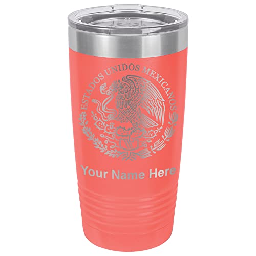 LaserGram 20oz Vacuum Insulated Tumbler Mug, Flag of Mexico, Personalized Engraving Included (Coral)