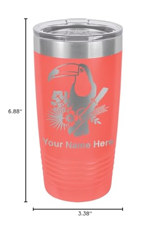 LaserGram 20oz Vacuum Insulated Tumbler Mug, Toucan, Personalized Engraving Included (Coral)