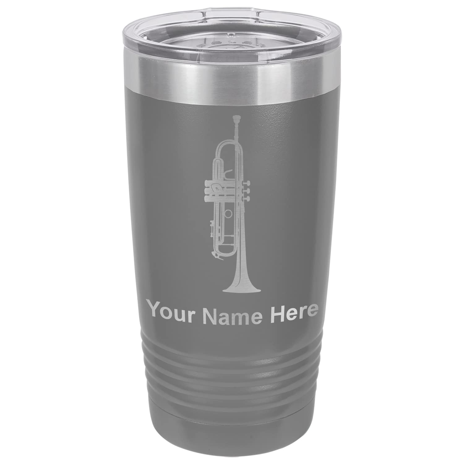 LaserGram 20oz Vacuum Insulated Tumbler Mug, Trumpet, Personalized Engraving Included (Gray)