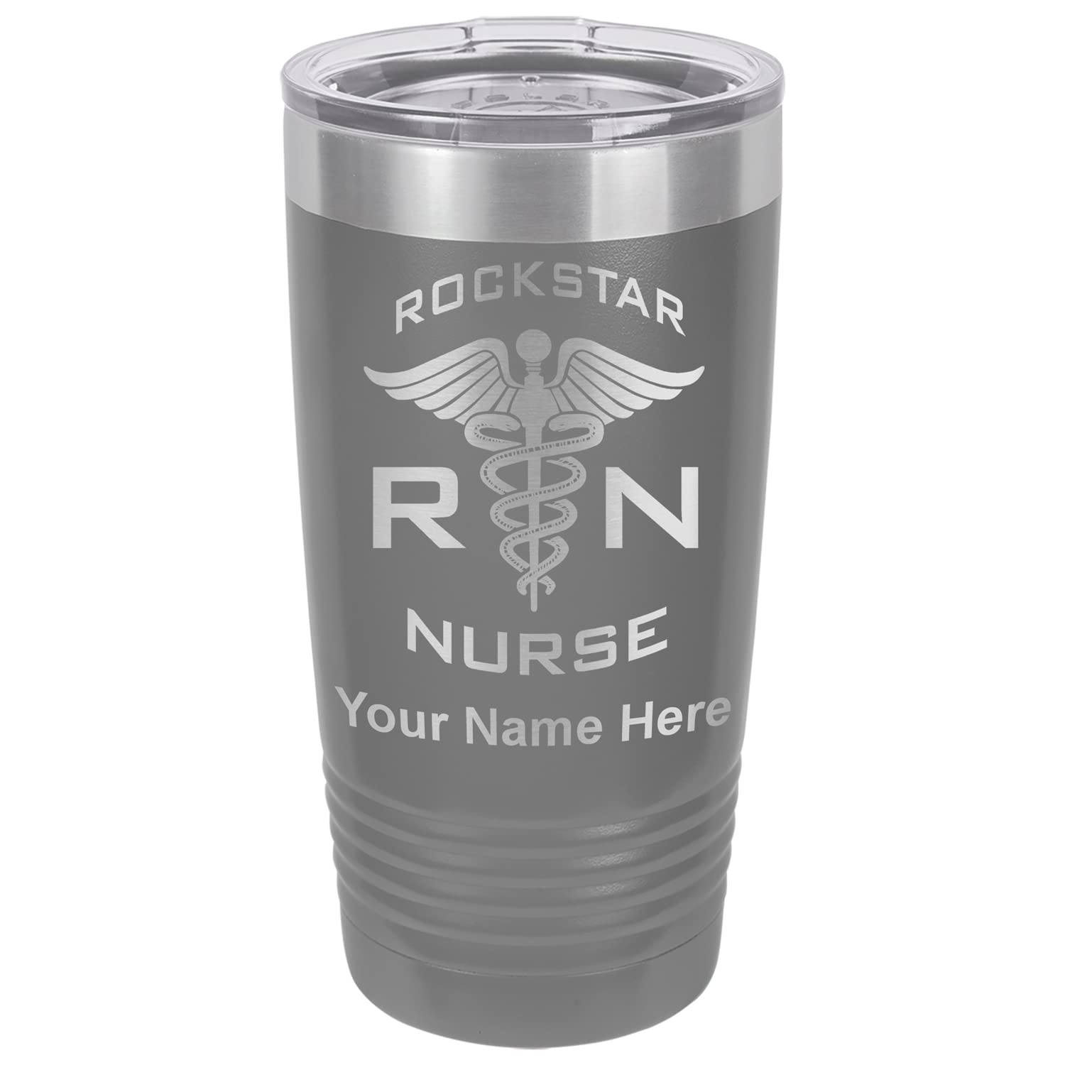 LaserGram 20oz Vacuum Insulated Tumbler Mug, RN Rockstar Nurse, Personalized Engraving Included (Gray)