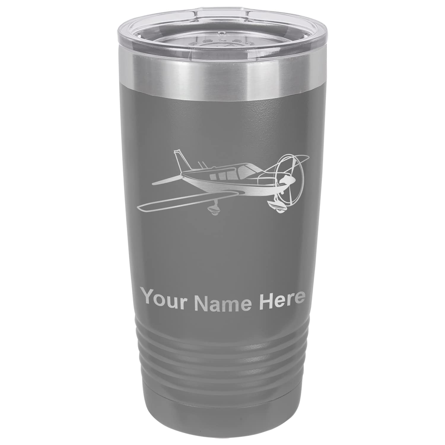 LaserGram 20oz Vacuum Insulated Tumbler Mug, Low Wing Airplane, Personalized Engraving Included (Gray)