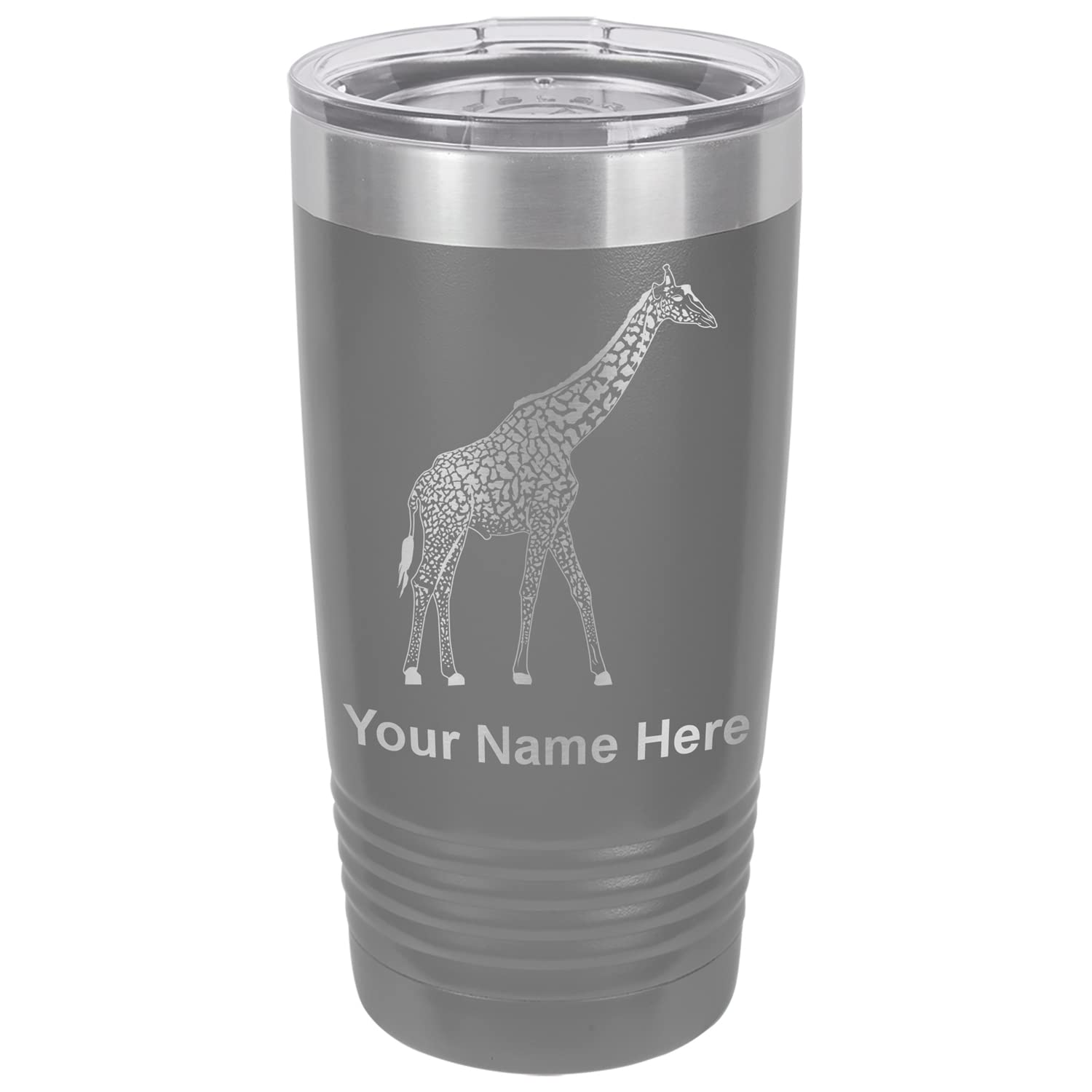 LaserGram 20oz Vacuum Insulated Tumbler Mug, Giraffe, Personalized Engraving Included (Gray)