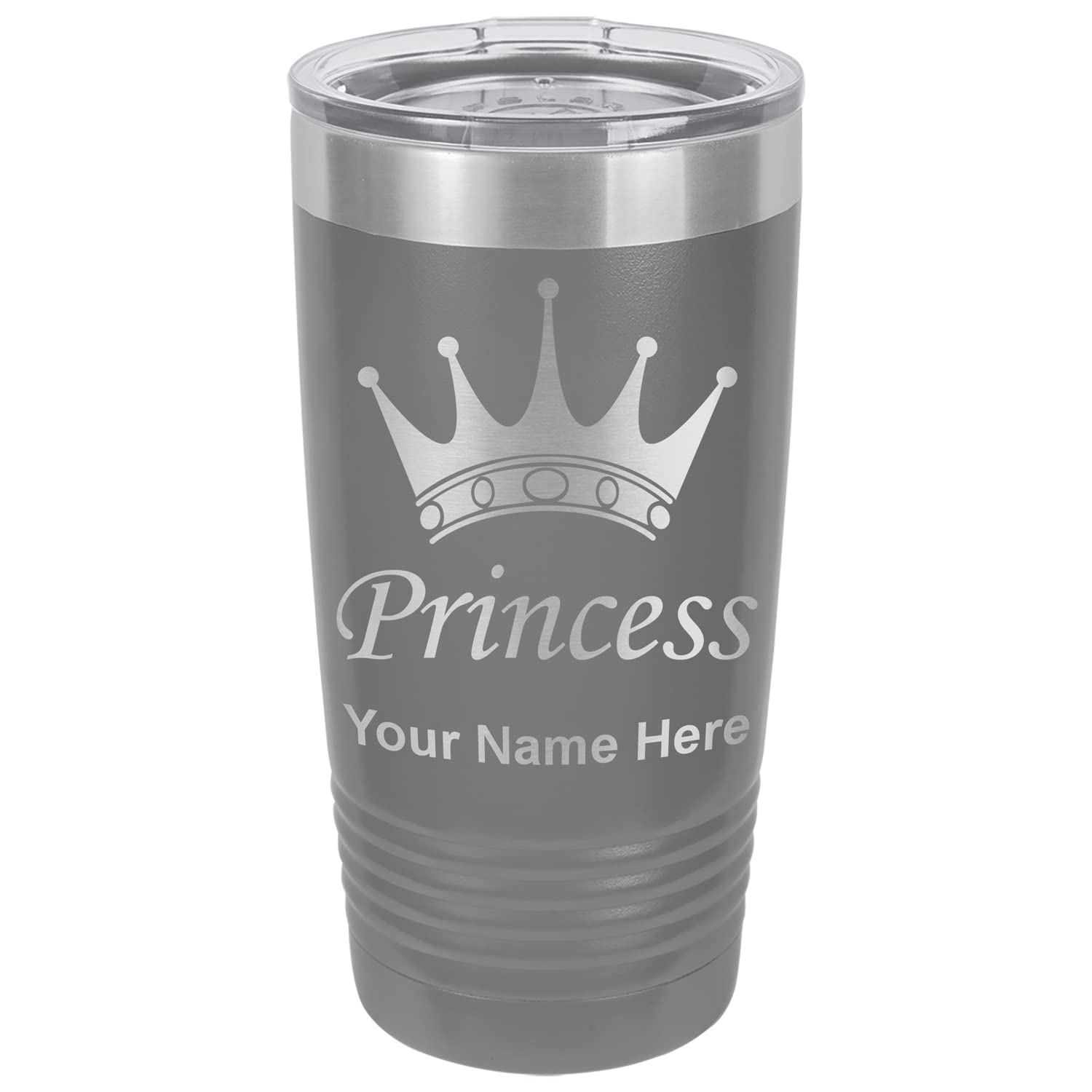 LaserGram 20oz Vacuum Insulated Tumbler Mug, Princess Crown, Personalized Engraving Included (Gray)