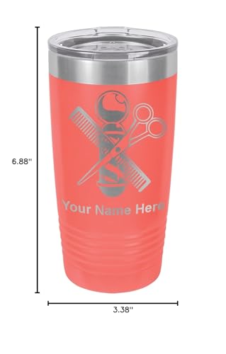 LaserGram 20oz Vacuum Insulated Tumbler Mug, Barber Shop Pole, Personalized Engraving Included (Coral)