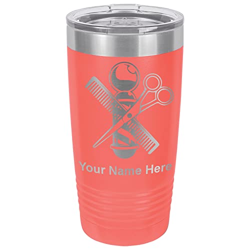 LaserGram 20oz Vacuum Insulated Tumbler Mug, Barber Shop Pole, Personalized Engraving Included (Coral)