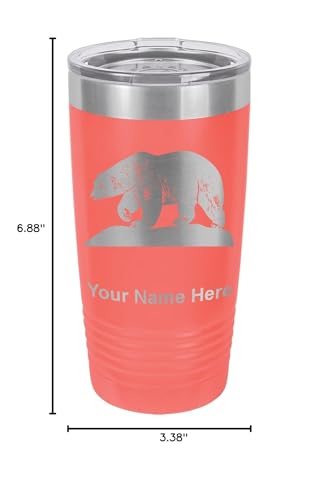 LaserGram 20oz Vacuum Insulated Tumbler Mug, Polar Bear, Personalized Engraving Included (Coral)