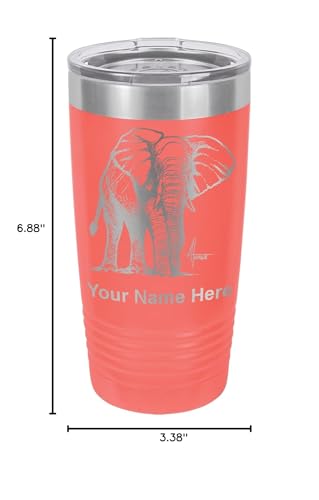 LaserGram 20oz Vacuum Insulated Tumbler Mug, African Elephant, Personalized Engraving Included (Coral)