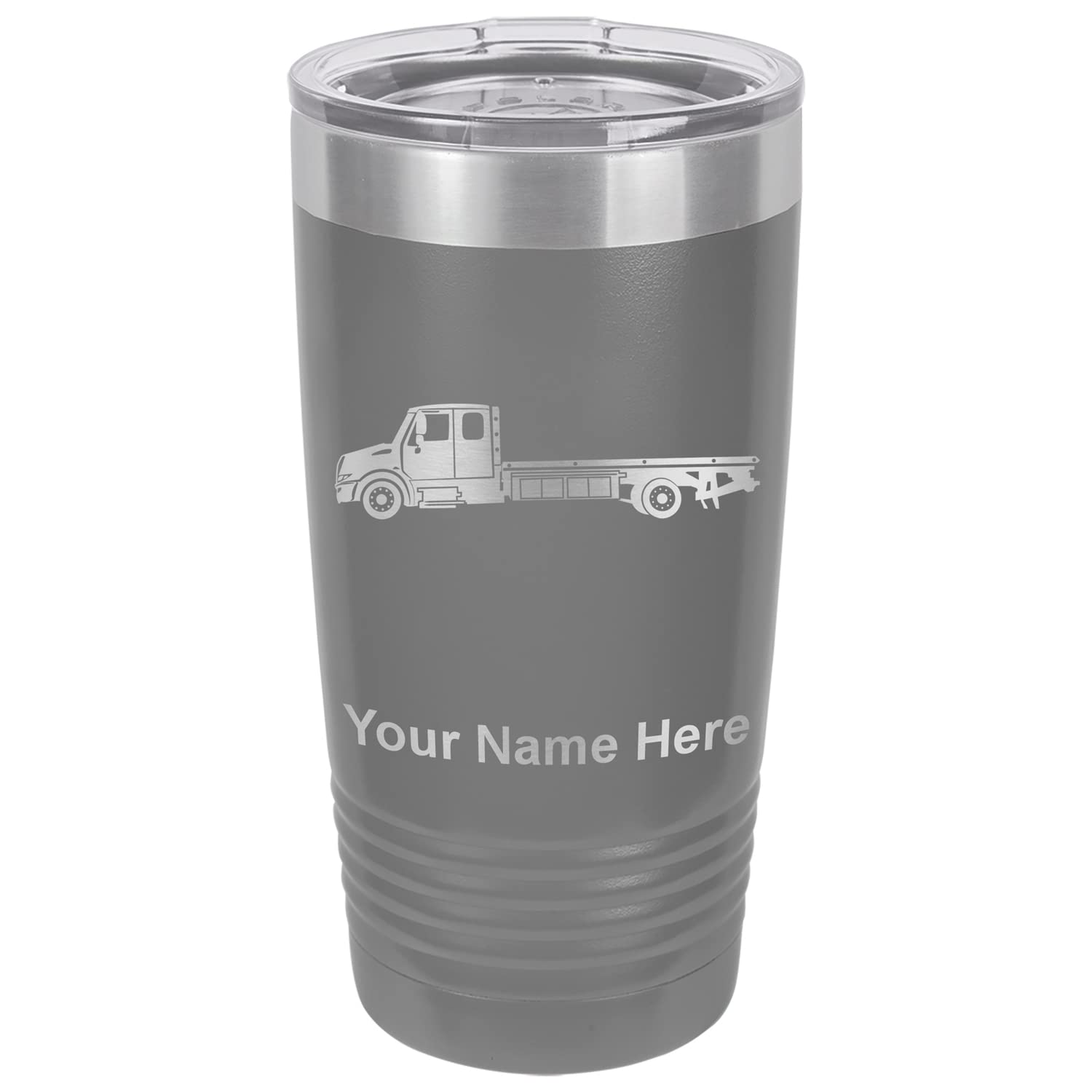 LaserGram 20oz Vacuum Insulated Tumbler Mug, Flat Bed Tow Truck, Personalized Engraving Included (Gray)