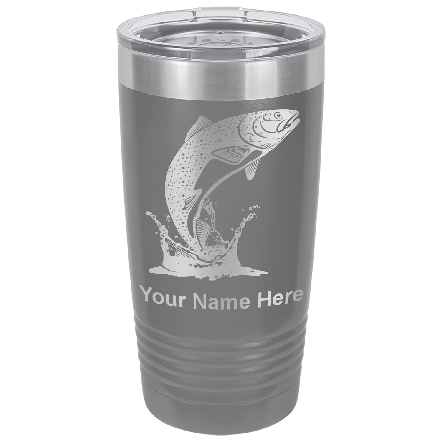 LaserGram 20oz Vacuum Insulated Tumbler Mug, Trout Fish, Personalized Engraving Included (Gray)
