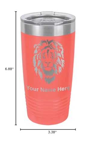LaserGram 20oz Vacuum Insulated Tumbler Mug, Lion Head, Personalized Engraving Included (Coral)