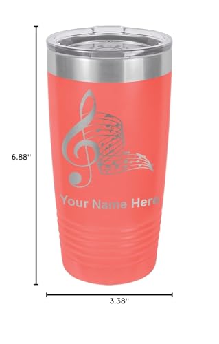 LaserGram 20oz Vacuum Insulated Tumbler Mug, Musical Notes, Personalized Engraving Included (Coral)