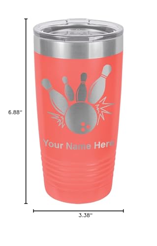 LaserGram 20oz Vacuum Insulated Tumbler Mug, Bowling Ball and Pins, Personalized Engraving Included (Coral)