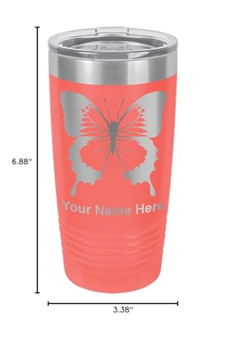 LaserGram 20oz Vacuum Insulated Tumbler Mug, Swallowtail Butterfly, Personalized Engraving Included (Coral)