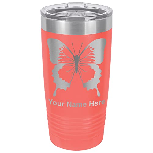 LaserGram 20oz Vacuum Insulated Tumbler Mug, Swallowtail Butterfly, Personalized Engraving Included (Coral)