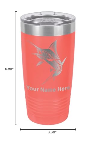 LaserGram 20oz Vacuum Insulated Tumbler Mug, Marlin Fish, Personalized Engraving Included (Coral)