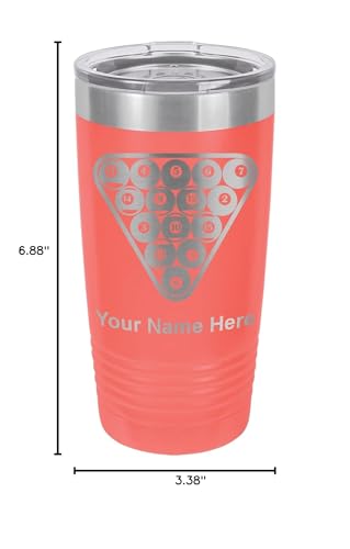 LaserGram 20oz Vacuum Insulated Tumbler Mug, Billiard Balls, Personalized Engraving Included (Coral)