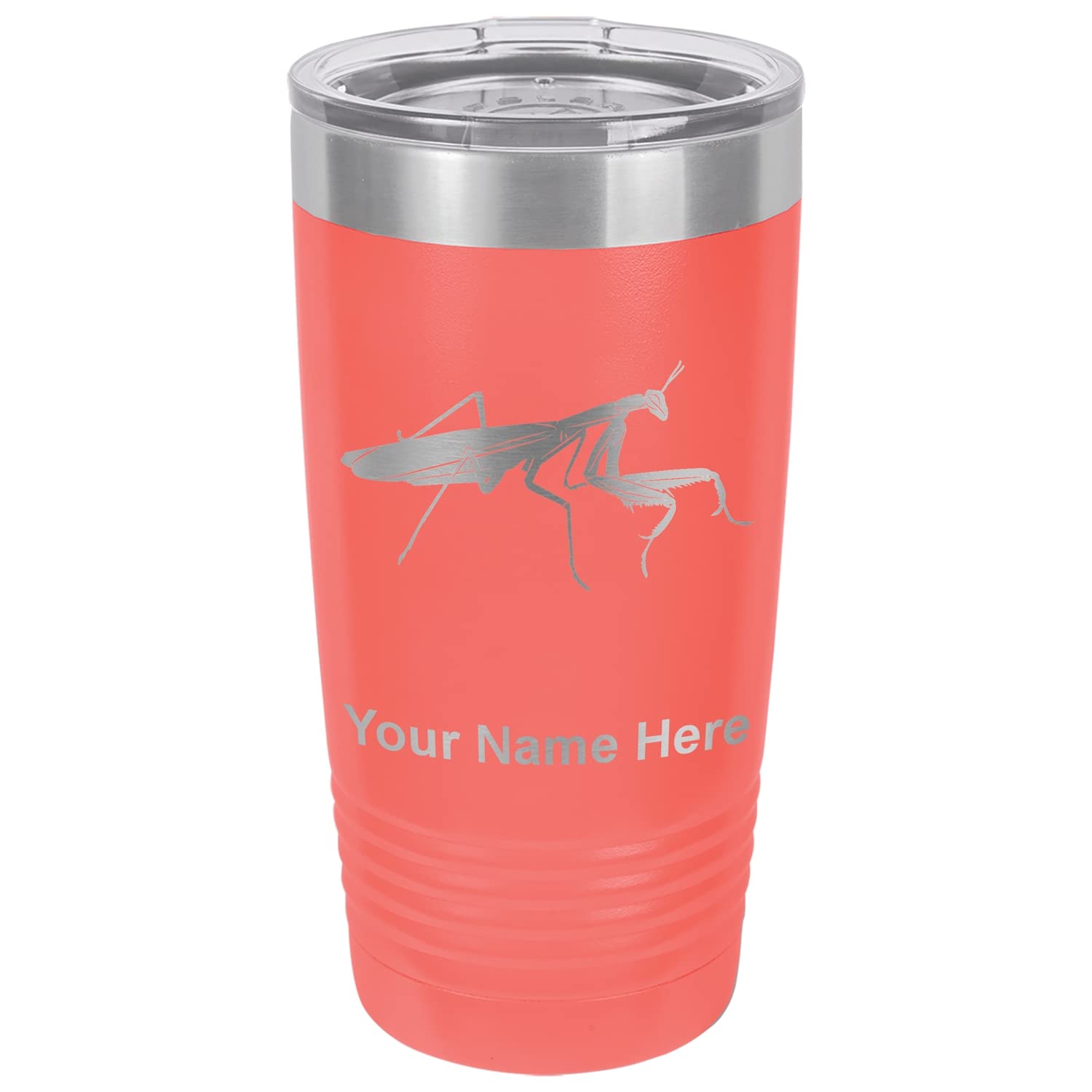 LaserGram 20oz Vacuum Insulated Tumbler Mug, Praying Mantis, Personalized Engraving Included (Coral)