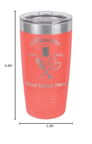 LaserGram 20oz Vacuum Insulated Tumbler Mug, Manicure, Personalized Engraving Included (Coral)