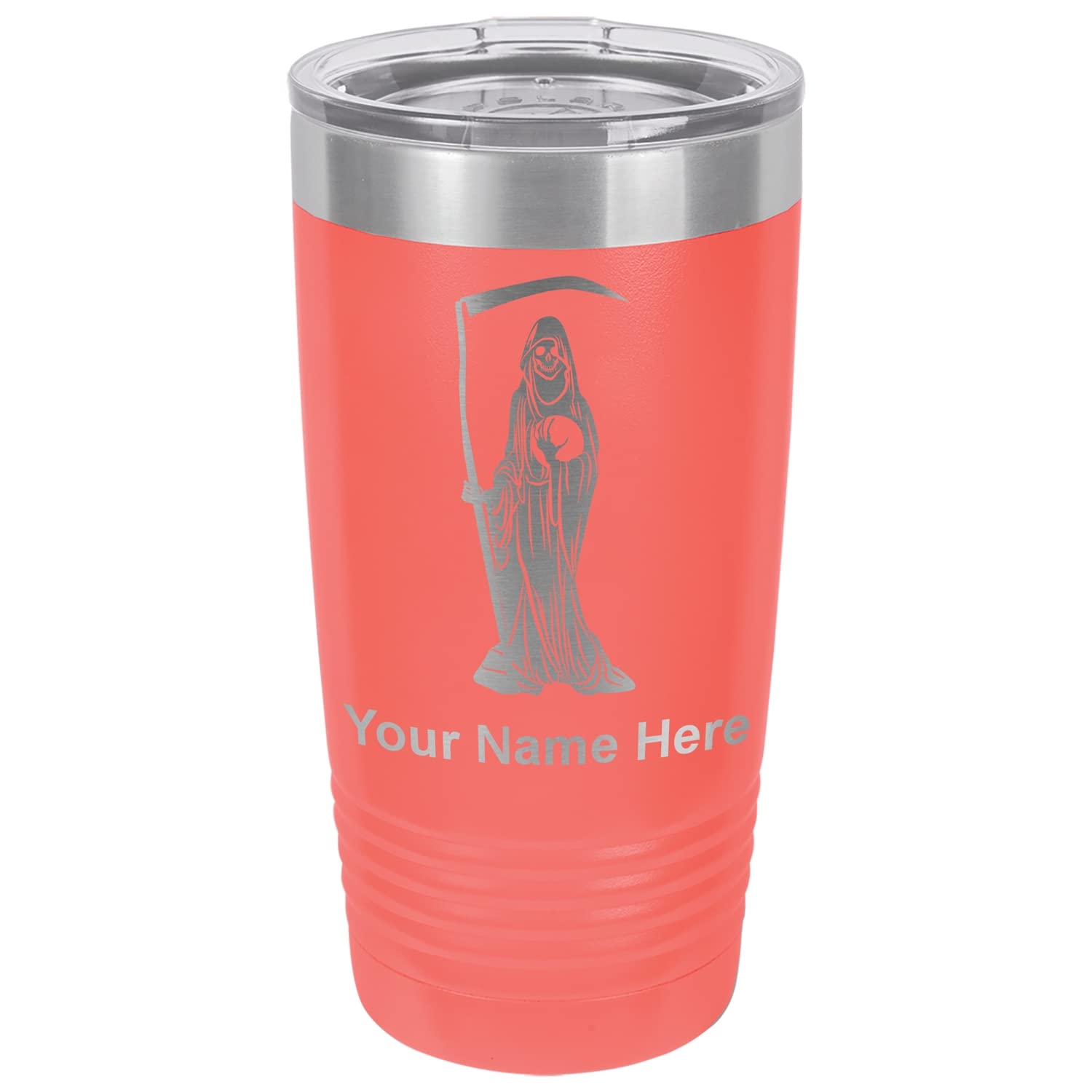 LaserGram 20oz Vacuum Insulated Tumbler Mug, Santa Muerte, Personalized Engraving Included (Coral)