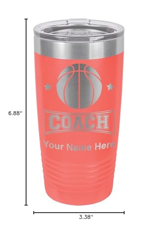 LaserGram 20oz Vacuum Insulated Tumbler Mug, Basketball Coach, Personalized Engraving Included (Coral)