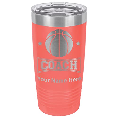 LaserGram 20oz Vacuum Insulated Tumbler Mug, Basketball Coach, Personalized Engraving Included (Coral)
