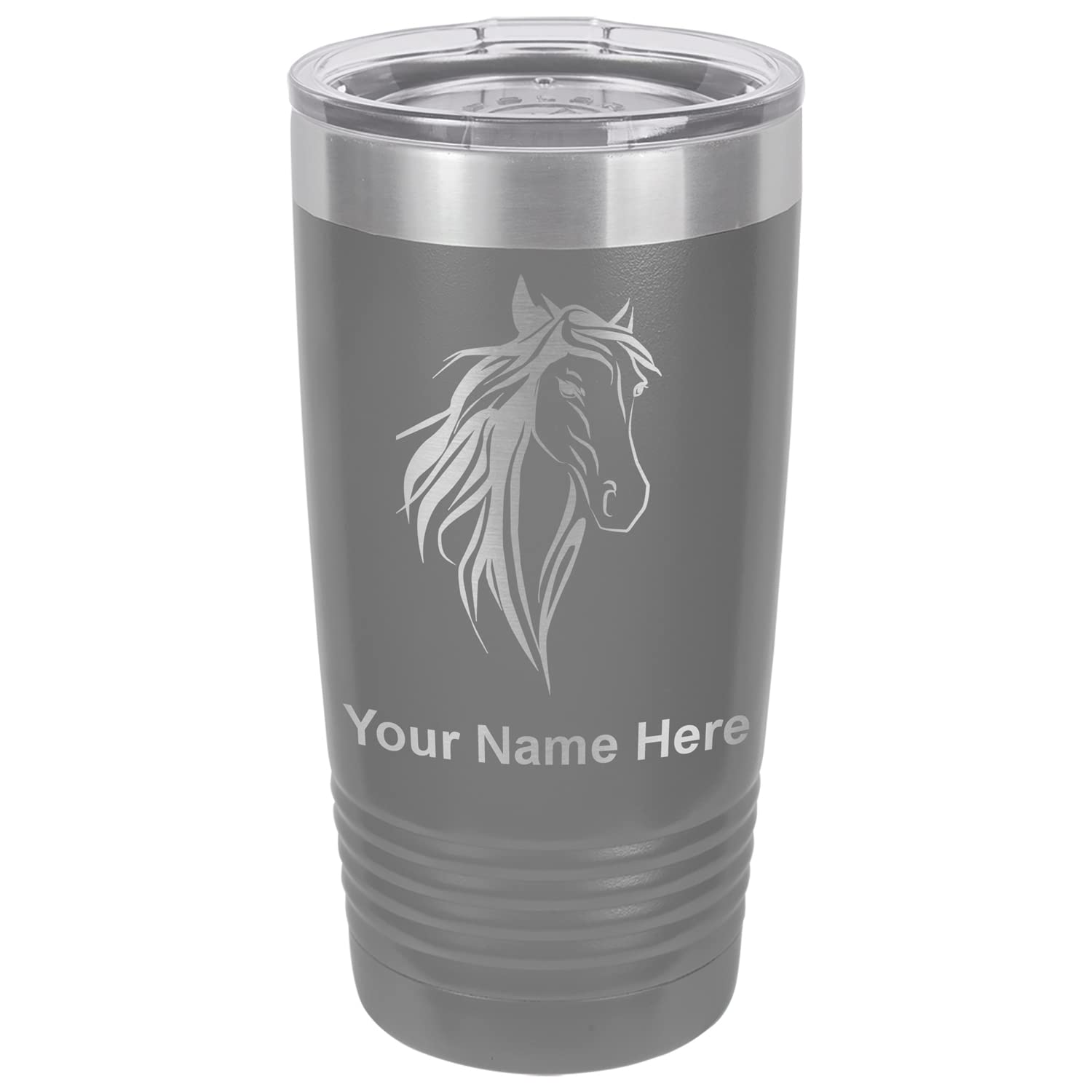 LaserGram 20oz Vacuum Insulated Tumbler Mug, Horse Head 3, Personalized Engraving Included (Gray)