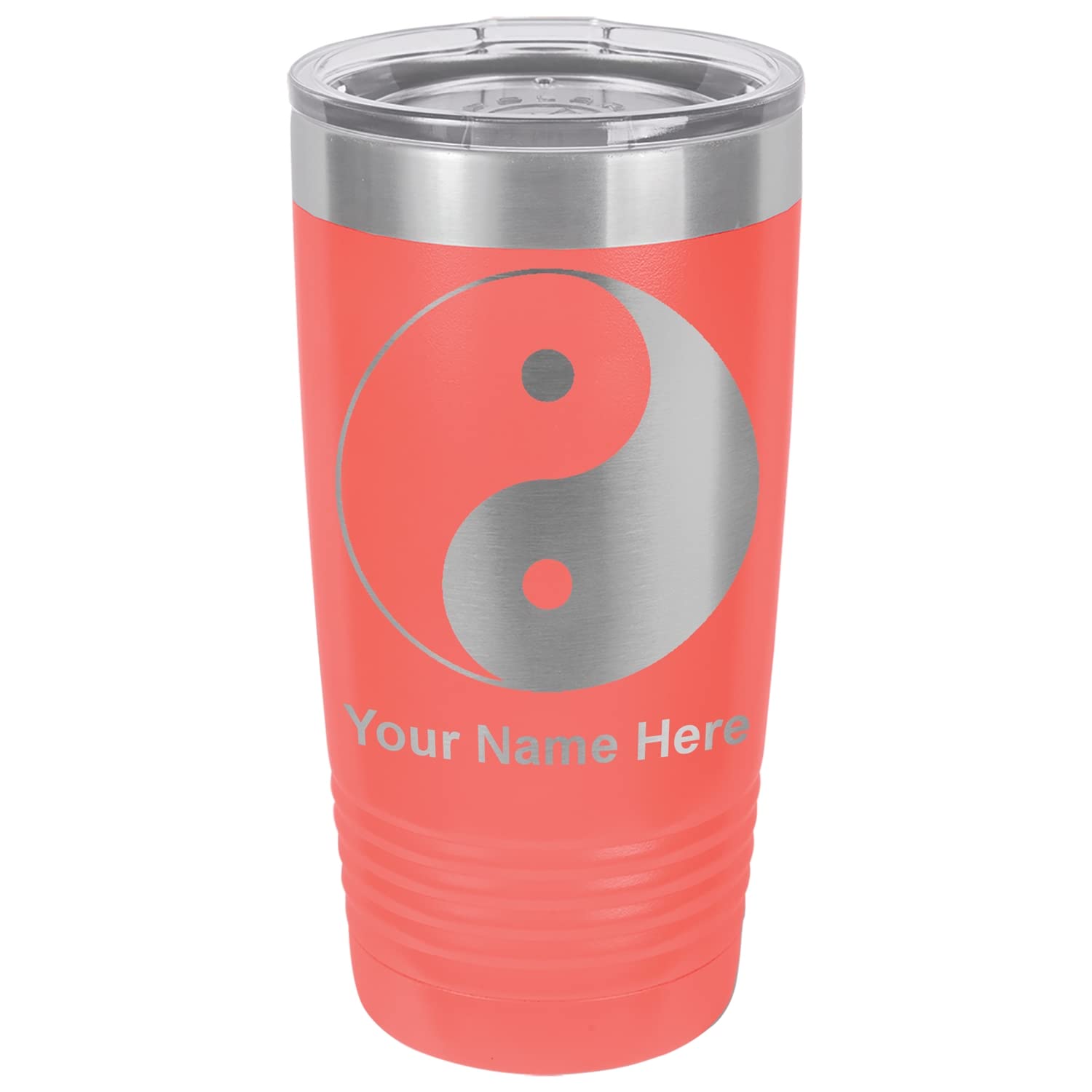 LaserGram 20oz Vacuum Insulated Tumbler Mug, Yin Yang, Personalized Engraving Included (Coral)