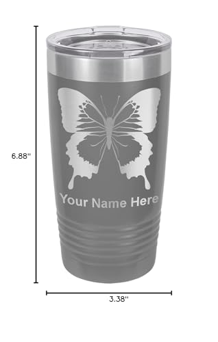 LaserGram 20oz Vacuum Insulated Tumbler Mug, Swallowtail Butterfly, Personalized Engraving Included (Gray)
